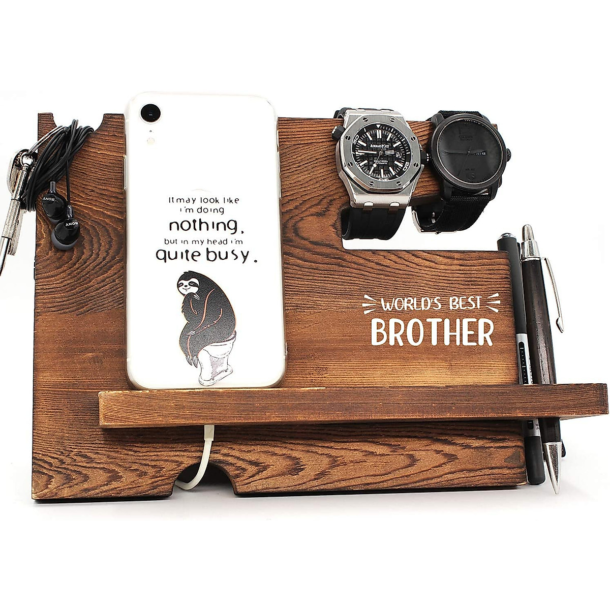 KU-DaYi World’s Best Brother Wooden Desk Docking Station, Brother Gifts For Birthday Christmas Father’s Day Wedding, Brother Gifts From Sister Brother Cousin