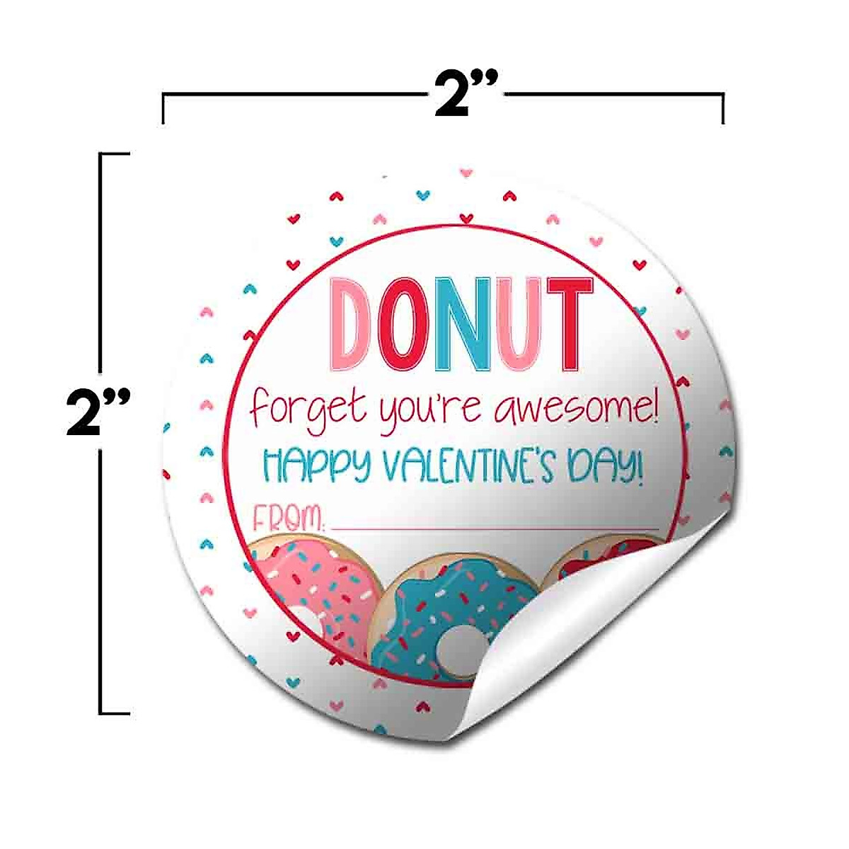 You're Awesome Donut Themed Valentine Party Favor Sticker Labels for Kids, 40 2" Party Circle Stickers by AmandaCreation, Great for Classroom Valentines, Envelope Seals, Gifts, Treats