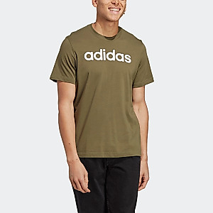 adidas Men's Essentials Single Jersey Linear Embroidered Logo T-Shirt, Olive Strata, Large
