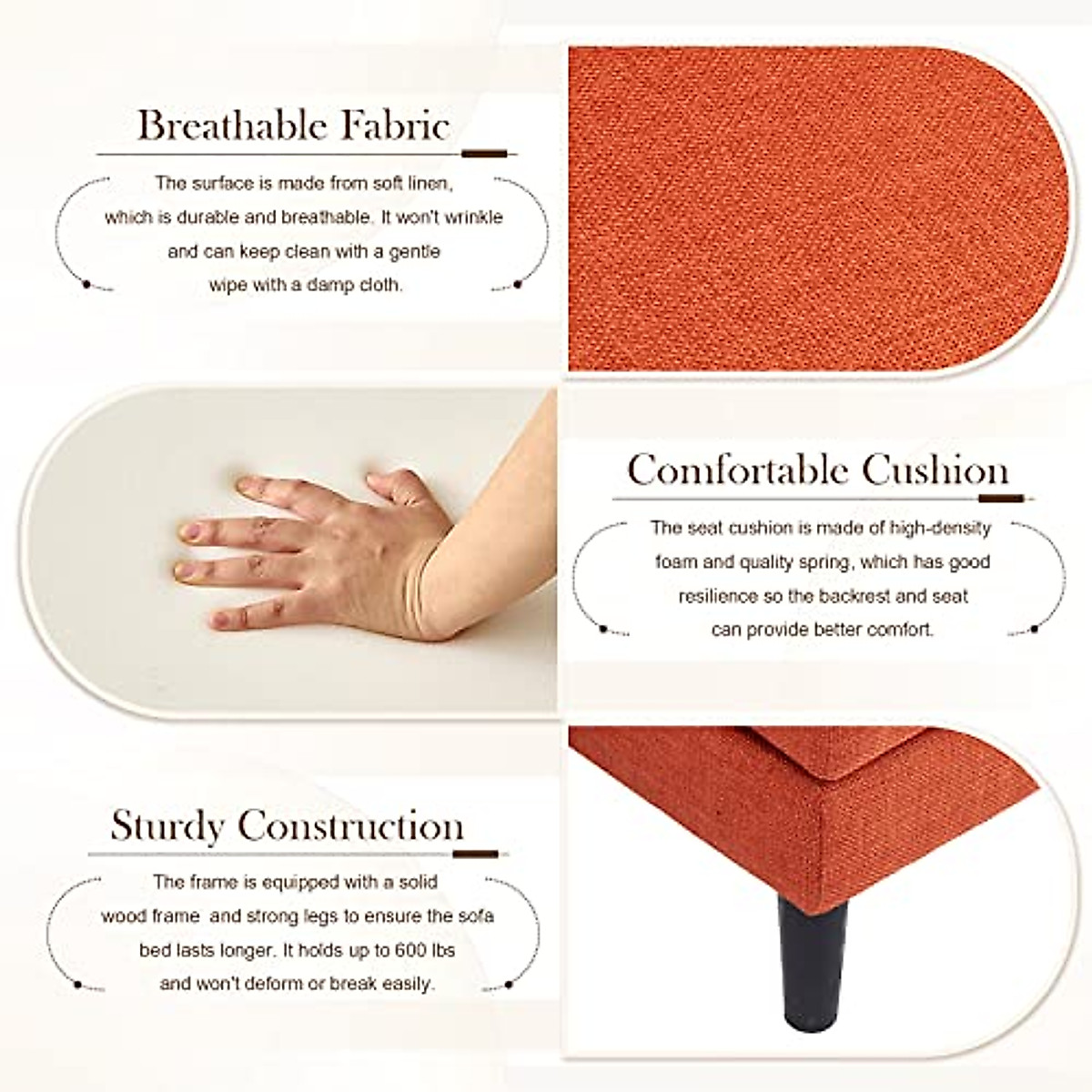 Modern Pull Out Sleeper Sofa Bed with Chaise, Comfy L Shaped Convertible Sleeper Couch with Storage and Pocket, Sectional 3 Seat Couch for Living Room Furniture or Home Office, Tufted Back - Orange