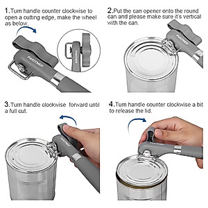 PAKITNER- Cut safe can opener, Manual can opener smooth edge - handheld Side cut can opener with Sharp Blade, Comfortable Grip Handle Food Grade Stainless Steel Cutting Can Opener, Gray
