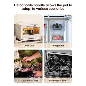 FOHERE 8pcs Pots and Pans Set with 2 Detachable Handles, Aluminum Nonstick Cookware Set, Induction Pan Set, RV Cookware Set, Oven Safe, Stackable