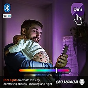 SYLVANIA Bluetooth Mesh LED Smart Light Bulb, One Touch Set Up, A19 60W Equivalent, E26, RGBW Full Color & Adjustable White, Works with Alexa Only - 2 Count (Pack of 1) (75760)