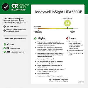 Honeywell HPA5300 InSight HEPA Air Purifier with Air Quality Indicator and Auto Mode, Allergen Reducer for Extra-Large Rooms (500 sq ft), Black - Wildfire/Smoke, Pollen, Pet Dander & Dust Air Purifier