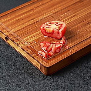 Large Wood Cutting Board for Kitchen, 1” Thick Bamboo Cheese Charcuterie Board, Butcher Chopping Block, with Juice Grooves and Handles