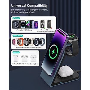 Charging Station for Apple Wireless Charger 3 in 1: 2024 New Aluminum Alloy Magnetic Charger Stand Fast Charging Multiple Devices for AirPods, Apple Watch, iPhone 15 14 13 12 Pro/Pro Max/Plus/Mini