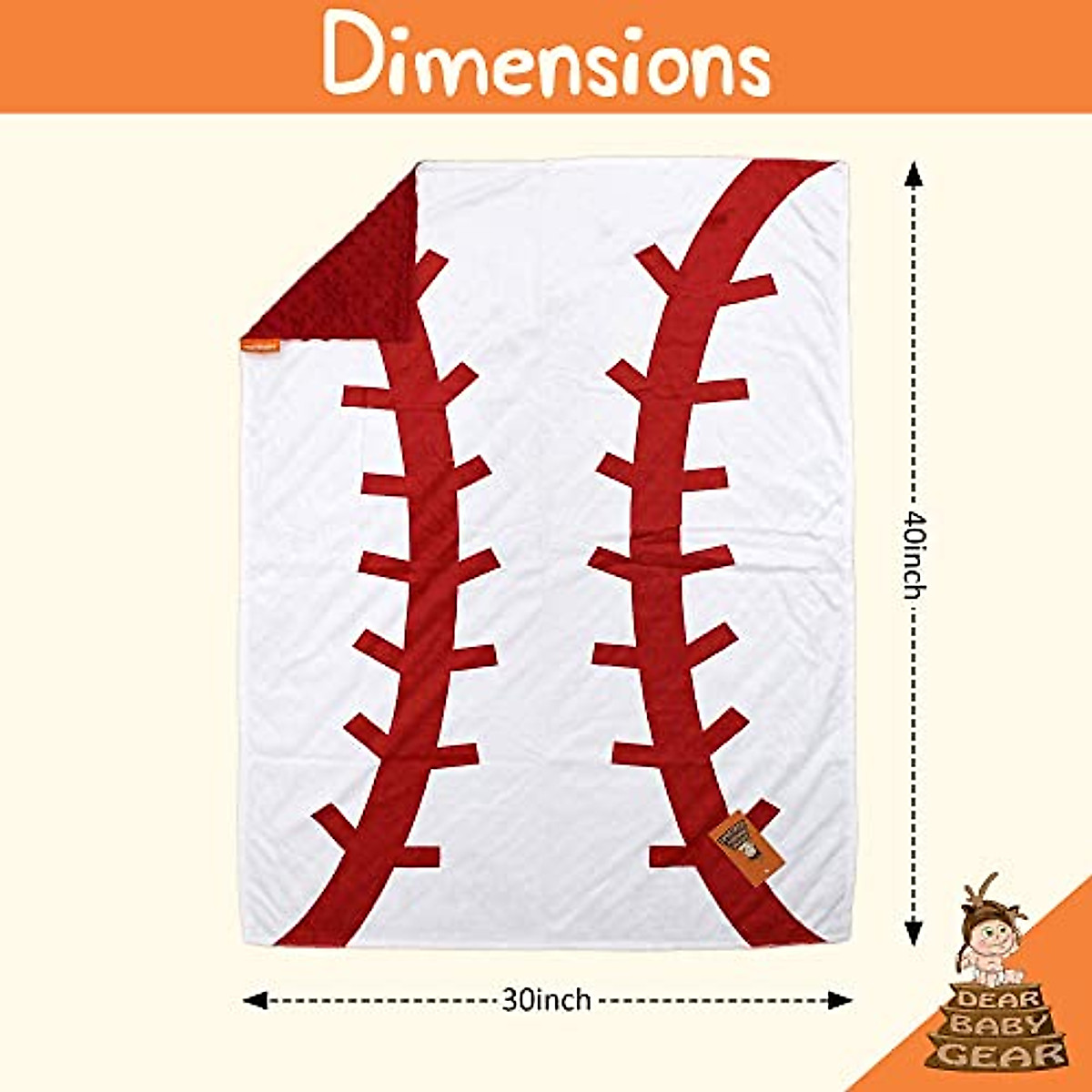 Dear Baby Gear Sports Deluxe Baby Blanket - Double Layer Reversible, Milestone & Infant Gifts for Girls and Boys - Toddler Blankets - Baseball Print, Red Dotted - 40" x 30"