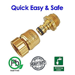 HQMPC No Pb Garden Hose Quick Connect Brass Hose Quick Connect Hose Quick Connect Fittings Water Hose Connectors 3/4" GHT (2 SETS)