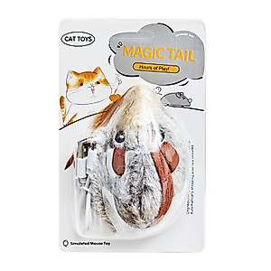 Vealind Interactive Cat Toys with Feather Tail, USB Rechargeable Cat Mouse Toy Automatic Moving for Indoor Cats Hunting and Exercise (Grey)