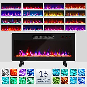 BELLEZE 36" Electric Fireplace Heater, 1400 W Recessed & Wall Mounted Electric Fireplace with Remote Control, Freestanding Heater with Adjustable Flame Color and Brightness, Timer, Touch Screen