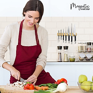 B-Line shop Magnetic Knife Holder for Wall- Strong Magnet for Knives- 16 Inch Wooden Knife Strip- Elegant Bamboo Wood Kitchen Knife Magnetic Holder- Easy to Install, Heavy Duty Magnet for 6 Knives