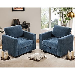 ABCASA 38.5 Oversized Accent Chair with Storage Blue Chenille, Single Modern Accent Sofa Chair with Arms for Apartment Living Room (21" Deep Seat)
