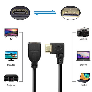 YACSEJAO 90 Degree Mini HDMI to HDMI Cable 15CM High Speed Right Angle HDMI Extension Cable, 2 Pack High Speed Gold Plated Swivel Converter（Left Angle+Right Angle）