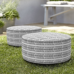 TWLEAR Indoor/Outdoor Inflatable Ottoman D21 x H9 inch, Round Footstool Inflatable Foot Rest Ottoman with Handle, Portable Ottoman Pouf for Patio, Garden, Camping, Home, Herringbone Black White