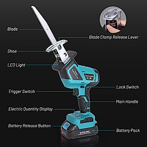 LAKIX Cordless Reciprocating Saw, 21V 2- Speed Mode Cordless(Brushless Motor) with 2Ah Battery & Charger and 4 Saw for Wood/Metal/PVC Cuting