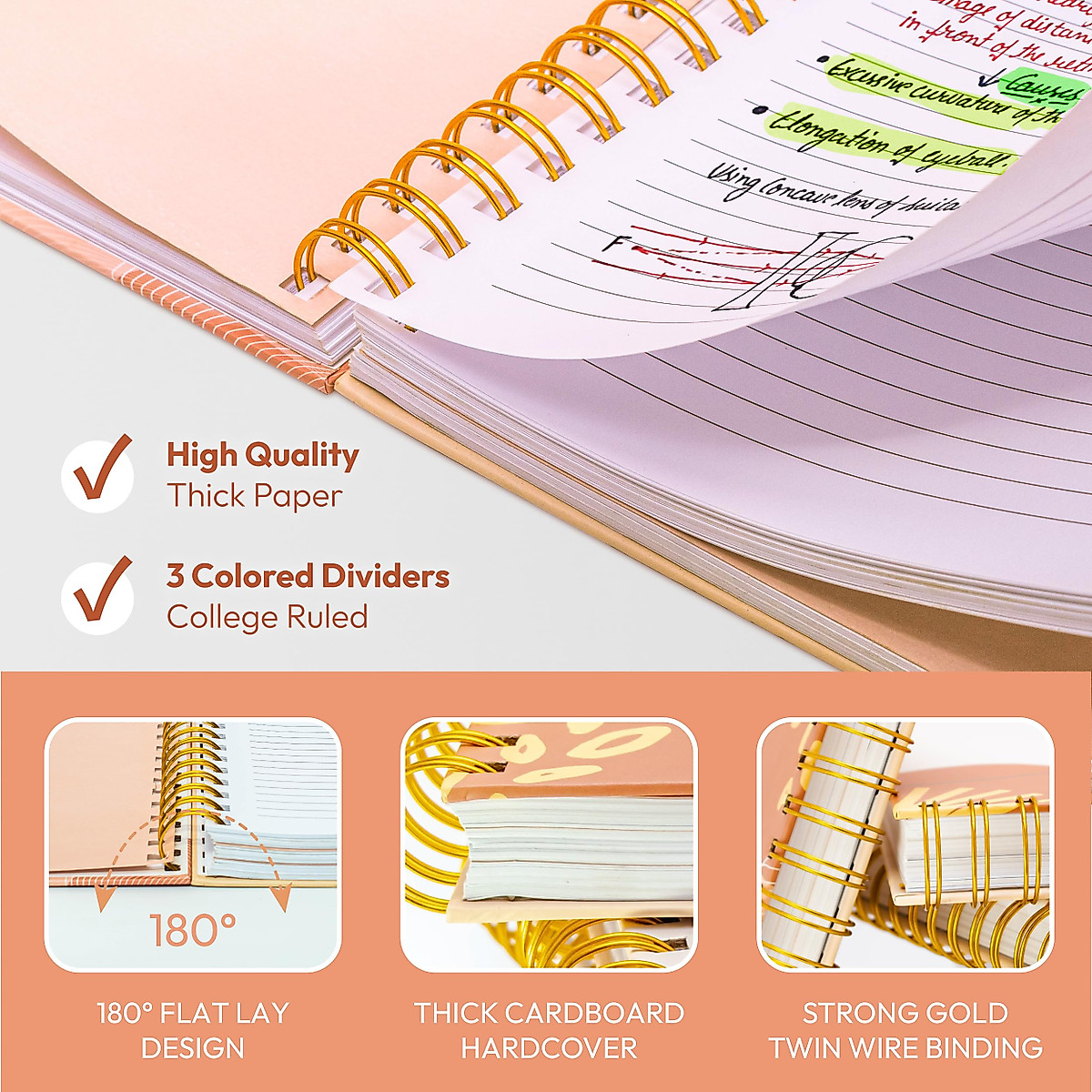 Only Zest Hardcover Spiral Journal, 10.25" x 7.25", 300 Pages Large College Ruled Notebook for Women, Ideal for Writing, Journaling, Note-Taking, Work, School