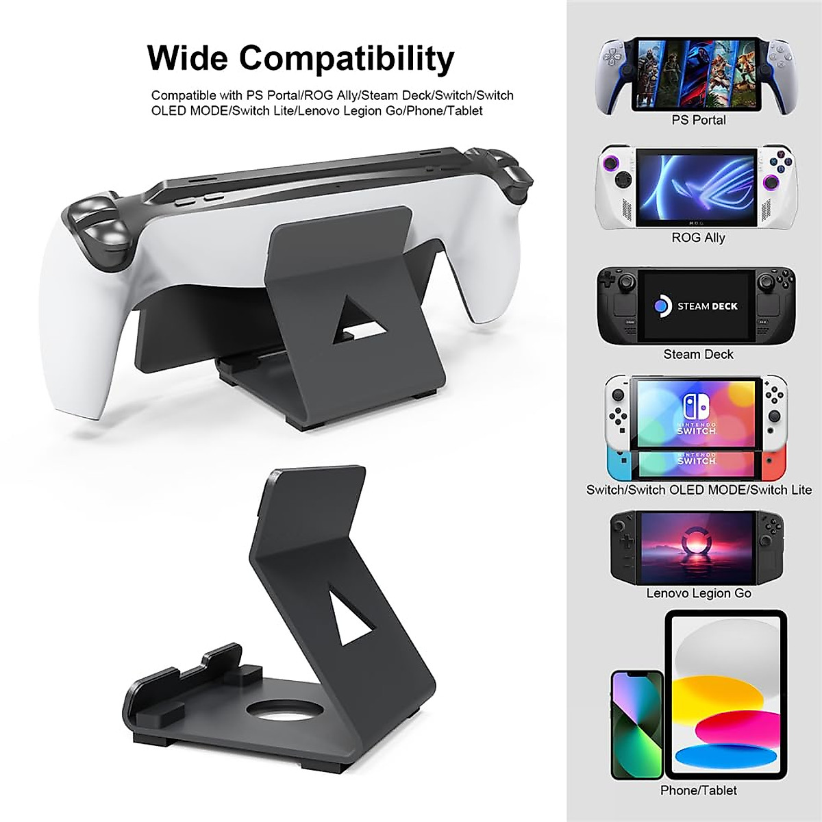 Handheld Game Console Holder Tablets Stand,Tablet Stand for Playstation Portal/for Rog Ally/for Legion Go Game Machine Tablet Stand Holder Accessories (Black)