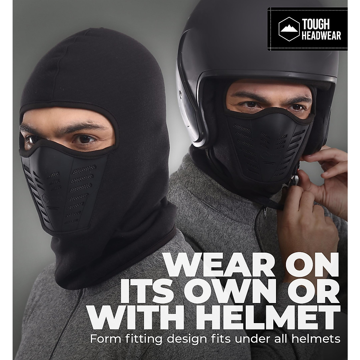 Tough Headwear Balaclava Ski Mask - Thermal Face Mask for Cold Weather with Breathable Air Vents - Winter Full Face Mask for Men & Women Black