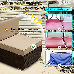 ClawsCover 14Pack Outdoor Seat Cushions Back Pillow Replacement Covers Fit for 5 Pieces 7-Seater Wicker Rattan Patio Conversation Set Sectional Couch Chairs Furniture,Khaki-Cover Only