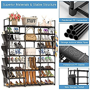 Large Shoe Rack Organizer Storage, 9 Tier Tall Shoes Rack for Entryway Closet, 60 Pair Shoe Organizer Shelf Stand, Big Black Metal Free Standing Shoe Cabinet Rack Tower for Bedroom Cloakroom Hallway