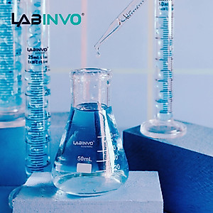 LABINVO 500ML Glass Erlenmeyer Flask, Narrow Mouth Graduated Conical Flask with Marking Spot, 6pcs of 3.3 Borosilicate Glass Flask Set, IN-EFN500