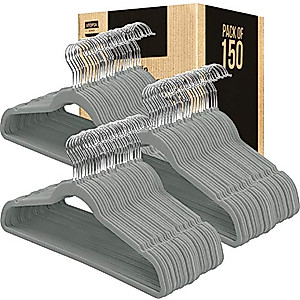 Utopia Home Premium Velvet Hangers 150 Pack - Non-Slip & Durable Clothes Hangers - Grey Hangers with 360 Degree Rotatable Hook - Heavy Duty Coat Hangers