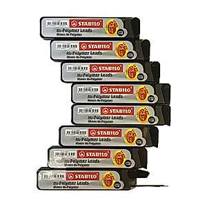 Stabilo Extra Long 0.5mm 2B Long Hi-Polymer Leads Fine Mechanical Pencil Lead Refills (8 Tubes, 24 Leads Per Tube - Total 192 Leads)