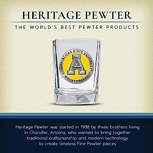 Heritage Pewter Appalachian State University Square Shot Glass | Hand-Sculpted 1.5 Ounce Shot Glass | Intricately Crafted Metal Pewter Alma Mater Inlay