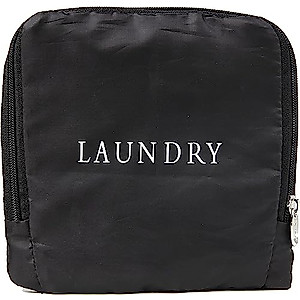 Miamica Foldable Travel Laundry Bag, Black & White – Measures 21” x 22” When Fully Opened – Foldable Laundry Bag with Drawstring Closure – Durable, Lightweight Travel Accessories