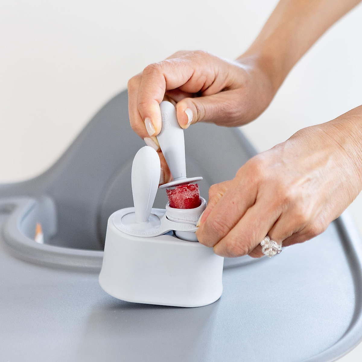 ezpz Tiny Pops (Pewter) - Popsicle Mold Set with Wands for Infants 4 Months + - Two Pack - Baby Essentials - Teething Relief