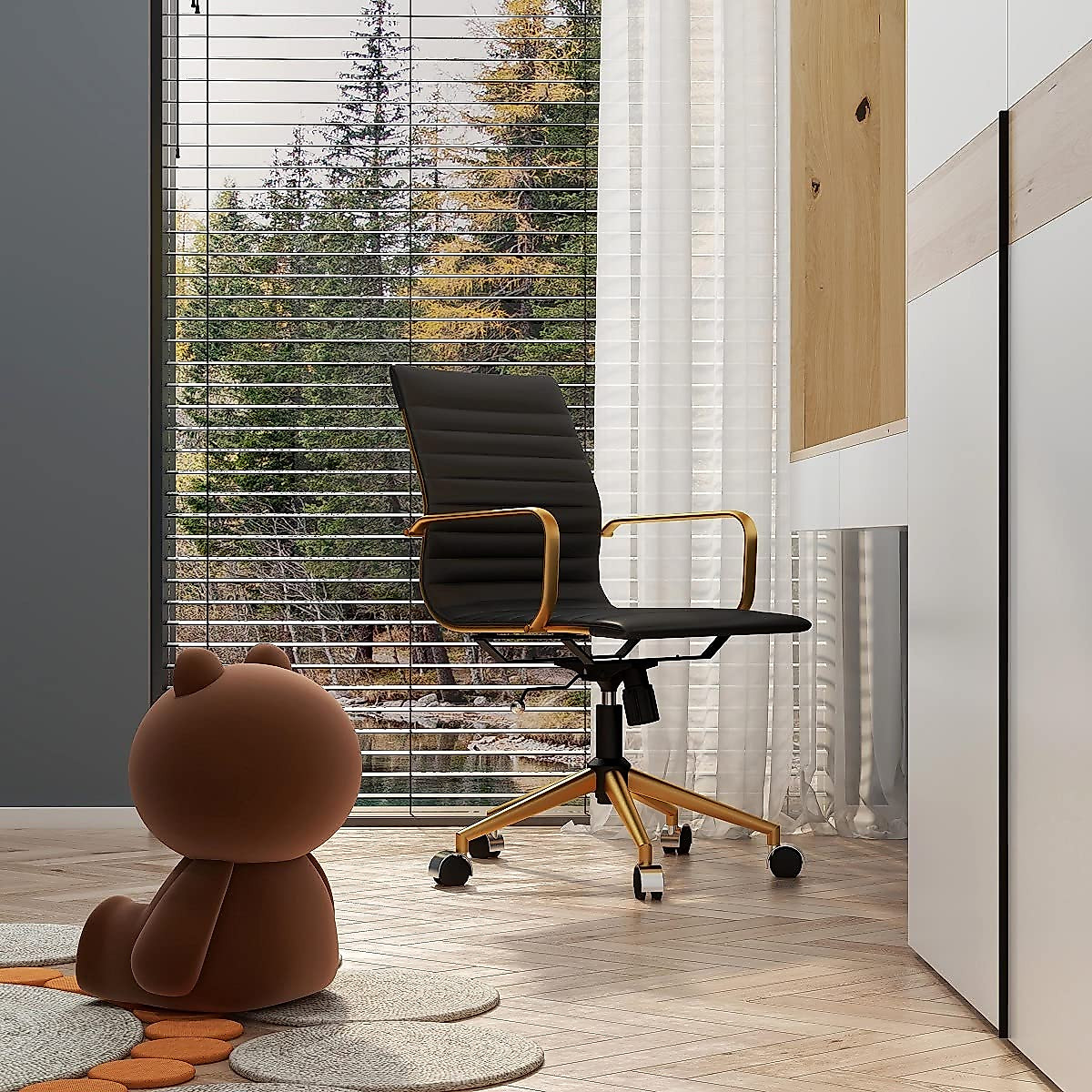 Hioryllks Black Gold Office Chair Black Gold Office Desk Chair Modern Office Chair Ergonomic Cute Desk Chair (3011 Gold Black)