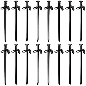 Tent Stakes Heavy Duty, SEHOI 16 Pack 8 Inches Forged Steel Tent Pegs, Multiuse Tarp Pegs Camping Stakes for Camping Canopy, Lawn, Snowfield, Courtyard, Grassland, Black