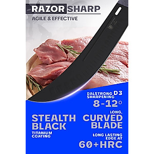 Dalstrong Butcher Knife - 10 inch - Delta Wolf Series Knife - Ultra-Thin & Zero Friction Blade - HC 9CR18MOV Steel - Black Titanium Nitride Coating - Breaking Knife - G10 Camo Handle - Leather Sheath