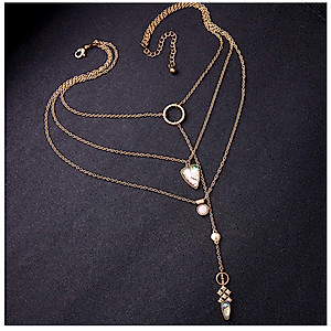 Exquisite Sequins Multilayer Pendant Necklace Multi-layer Bar Pendant Necklace Long Choker Necklace for Women Lady Girl （5）