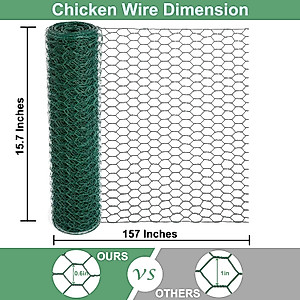 Mklsit Chicken Wire for Floral Arrangements, 15.7 x 157 Inches Green Floral Chicken Wire Mesh, 0.6 Inch Hexagonal Galvanized PVC Coated Chicken Wire Netting Fence for Crafts Poultry Garden