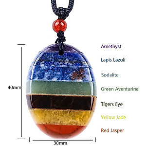 TORONG Thumb Worry Stone Necklace Oval Chakras Stone Pendant Crystal Necklace Hand Carved Healing Crystal Palm Pocket Stones for Anxiety Stress Relief Meditation Oval Shaped
