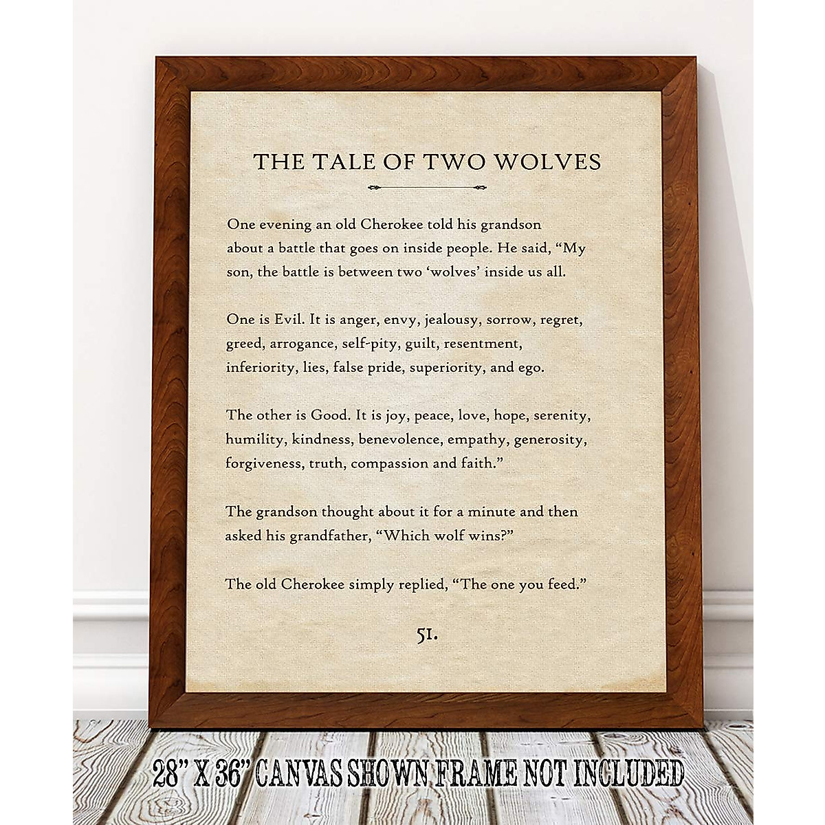 The Tale of Two Wolves Cherokee Poster - Canvas or Poster Native American Book Page Print - Great Motivational and Inspirational Gift for Home and Office Native American Decor for Home