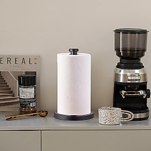 GWGTHZ Stainless Steel Paper Towel Holder, Black Paper Towel Holder Countertop for Kitchen Bathroom, Standing Paper Towel Holder with Weighted Base for Standard, Paper Towel Holder Matte Black