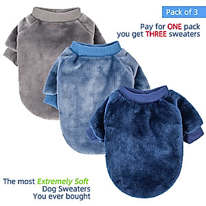 FabriCastle Dog Sweater, Pack of 2 or 3, Dog Clothes, Dog Coat, Dog Jacket for Small or Medium Dogs Boy or Girl, Ultra Soft and Warm Cat Pet Sweaters (Small, Grey,Blue,Dark Blue)