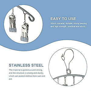 Zerodeko Clothes Hanger with 10 Clips Clothes Drying Rack Stainless Steel Laundry Drying Rack Sock Hanger Underwear Hanger for Drying Towels Diapers Bras Lingerie Baby Clothes Grey