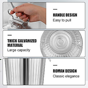 Ziliny 9.24 Gallon Galvanized Indoor Outdoor Trash Can Pet Proof Waster Bins Metal Garbage Can with Lid Round Wastebasket Container for Home Farm Kitchen Garbage Daily Waster Storage, Silver