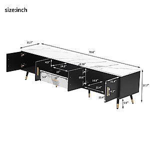 Merax Modern TV Stand for 80 Inch TV, 70 Inch Black & White TV Stand with Storage Cabinets, Drawer, and Open Space, Universal Entertainment Center Media Console for Living Room, Bedroom, Office