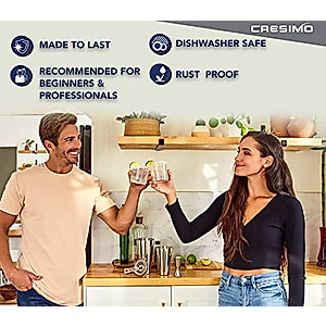 4pc Boston Cocktail Shaker Set - Bartender Kit with Martini Drink Shaker & Cocktail Set Bar Accessories: 28oz / 18oz Martini Shaker, Strainer, Jigger & Recipe Guide - Cocktail Mixer Bar Set - Cresimo