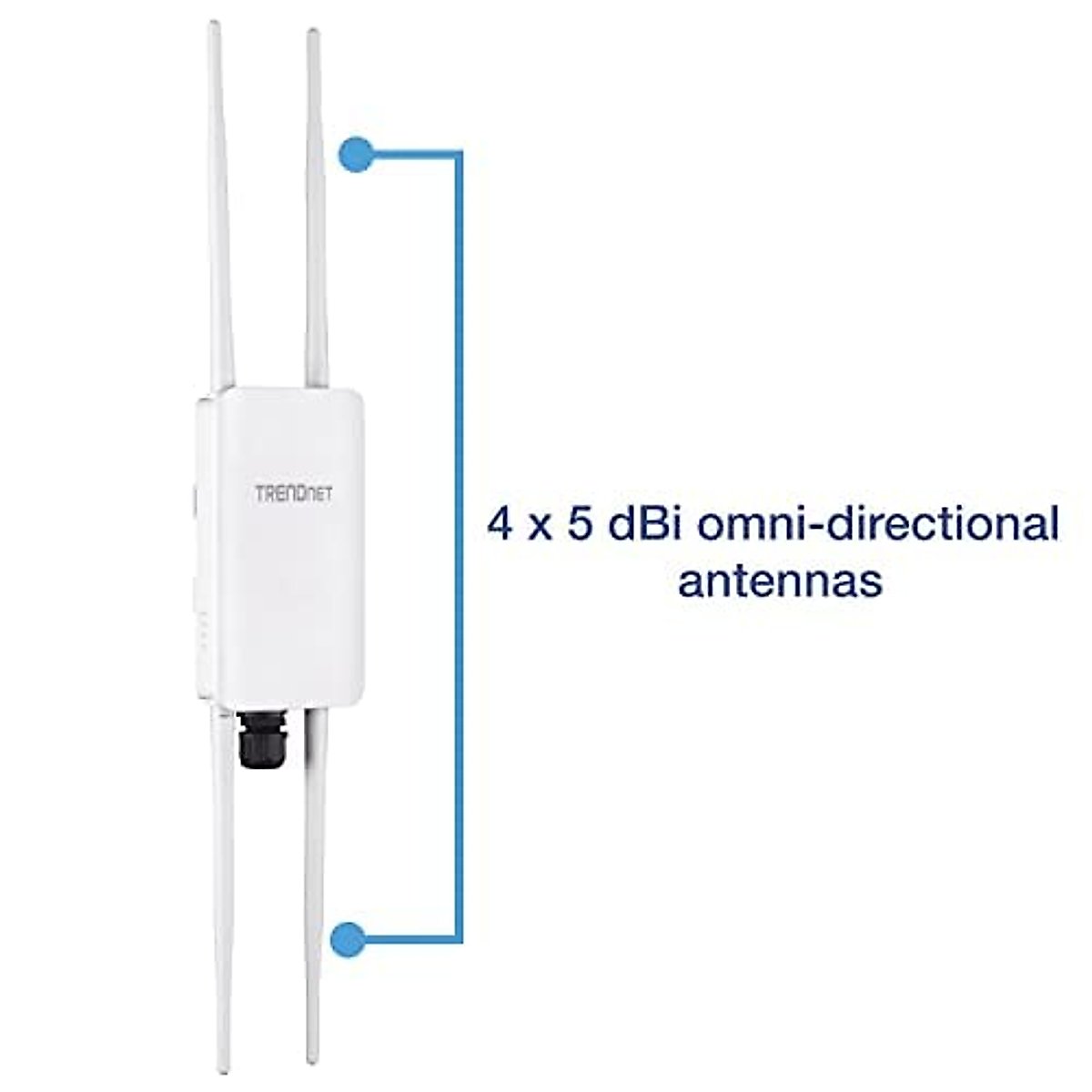 TRENDnet 5 DBI Wireless AC1300 Outdoor PoE+ Omni-Directional Access Point, TEW-841APBO, 4 X 5 DBI Omni Directional Antennas, Point-to-Point & Point-to-Multi-Point WiFi Bridging, IEEE 802.3AT PoE+