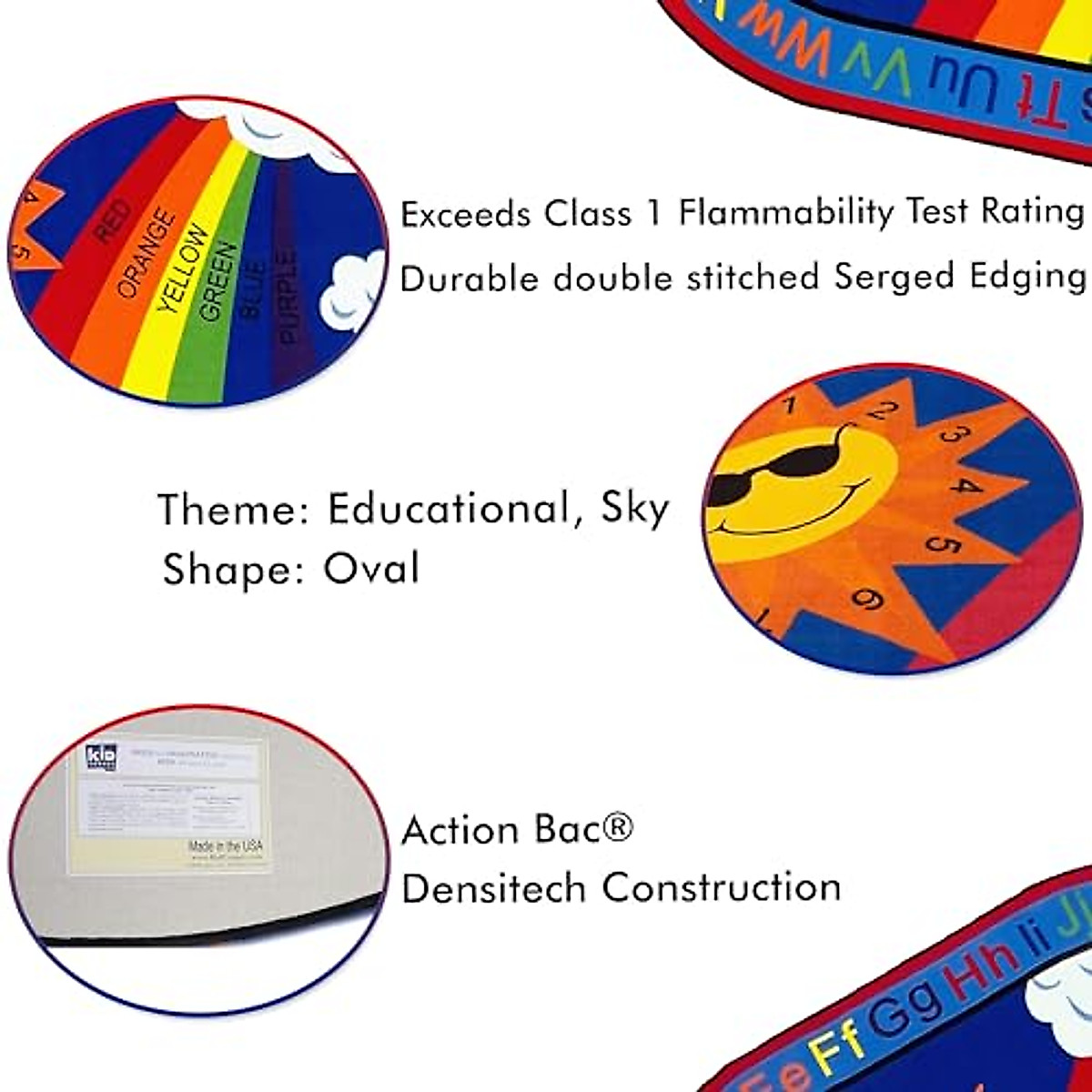KidCarpet.com Sky's The Limit Classroom Rug 7'6" x 12' Oval Kid Educational Learning Rug for School Classroom, Kids Play Rug for Learning Numbers, Colors & Alphabets Area Rug for Kids