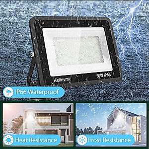 kelinvmi LED Flood Lights Outdoor 50W, Outdoor Security Light 5000lm High Brightness with Plug, 4200K Work Light with IP66 Outdoor Floodlights for Garage, Porch, Backyard, Playground
