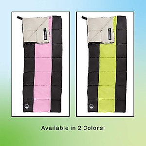 Lightweight Kids Sleeping Bag - Carrying Bag with Compression Straps Included - for Camping, Backpacking, Sleepovers by Wakeman Outdoors (Pink/Black)