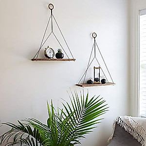 FORESTBARN Boho Wall Hanging Shelves -Set of 2- Rustic Wall Decor Shelf - Shelves for Bedroom - Hanging Shelves for Wall - Hanging Plant Shelf - Farmhouse Decor - Boho Wall Decor