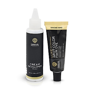 Parallel Products - Luxe Color (Dark Brown) - Cream Hair Dye - 25mL - Tint for Professional Spot Coloring - With Cream Developer, Mixing Dish and Application Brush - Covers Grey Hair - Root Touch Up