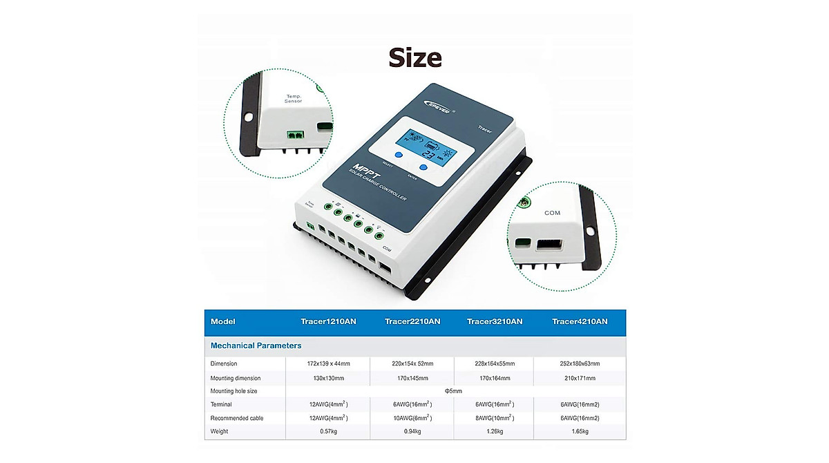 EPEVER 20A MPPT Solar Charge Controller with MT50